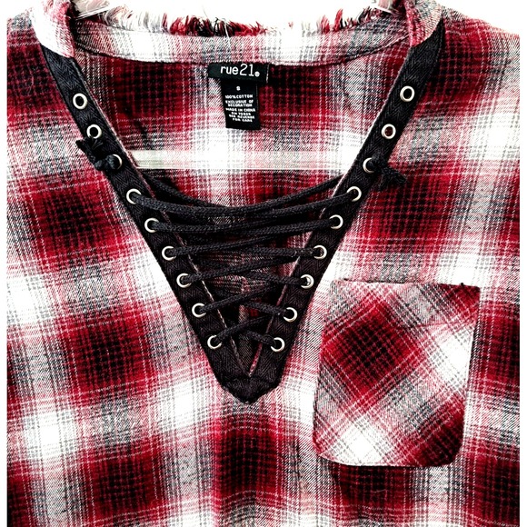 Rue21 | Tops | Rue 2 Corset Neckline 9s Y2k Grunge Plaid Flannel Shirt ...